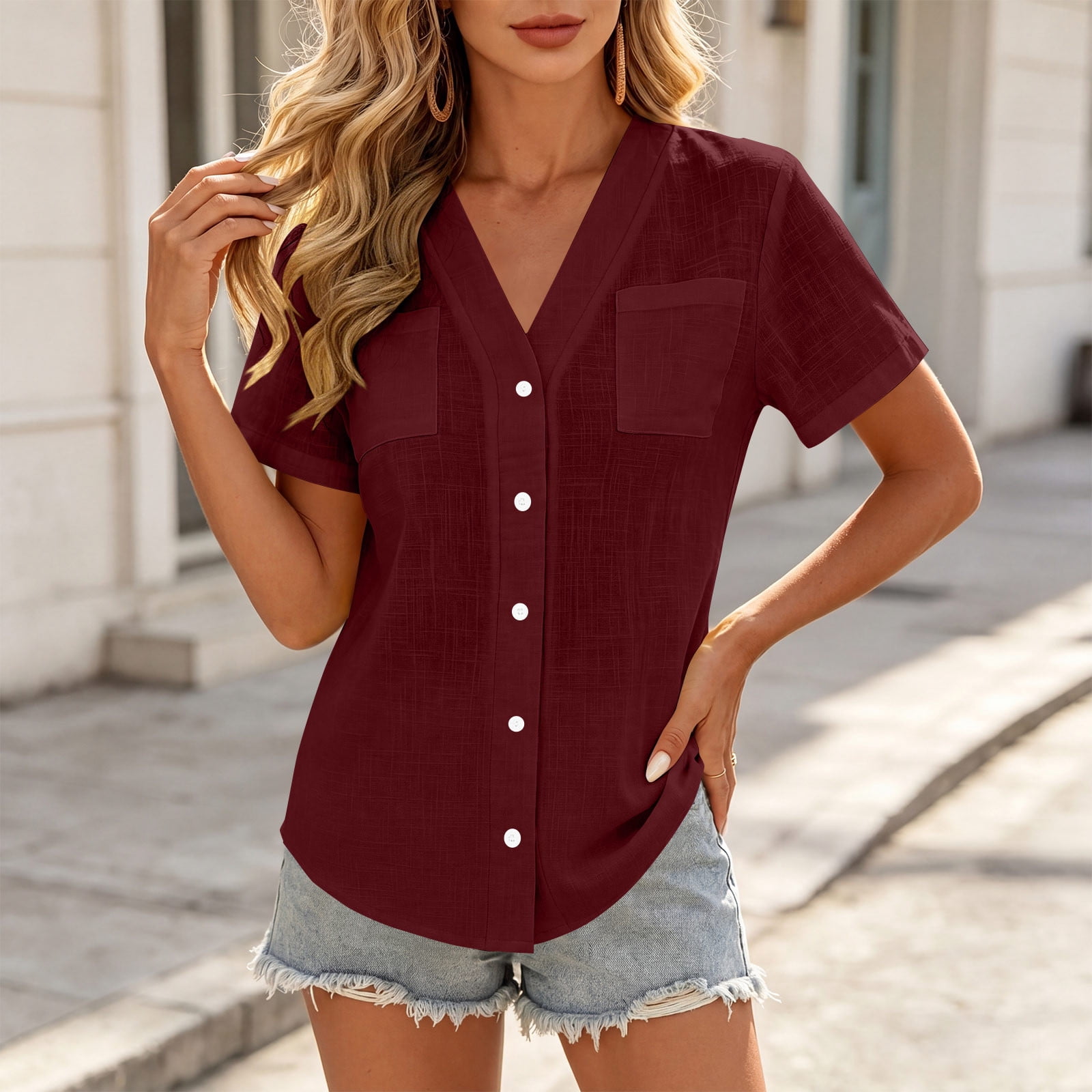 BADHUB Women's Shirts Summer Casual Classic Fit Pullover Top with ...