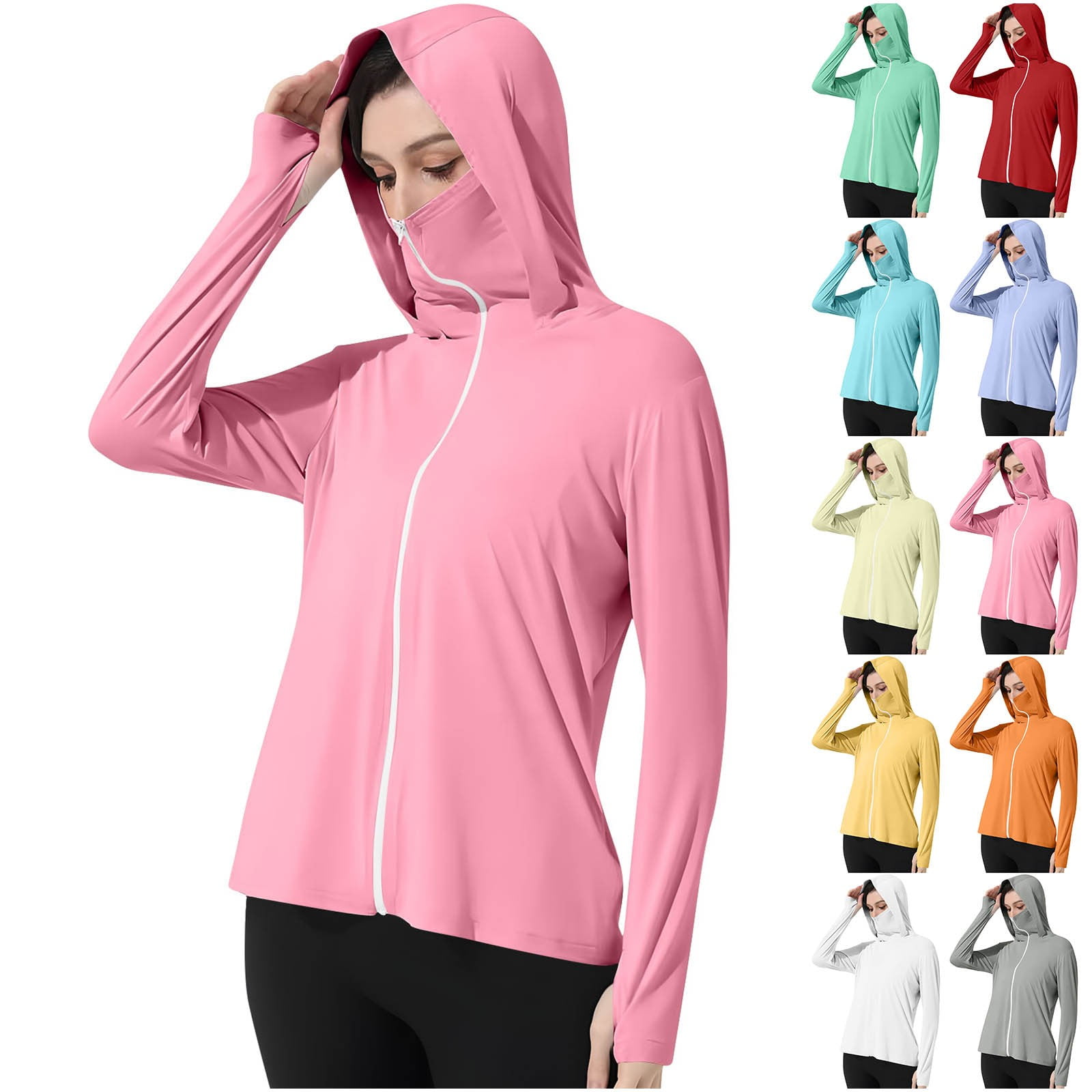 BADHUB Women's UPF 50+ Sun Protection Hoodie Jacket with Face Mask & Thumb Holes Long Sleeve ...