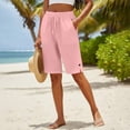 BADHUB Womens Bermuda Shorts Elastic Waist Drawstring Knee Length Pants ...