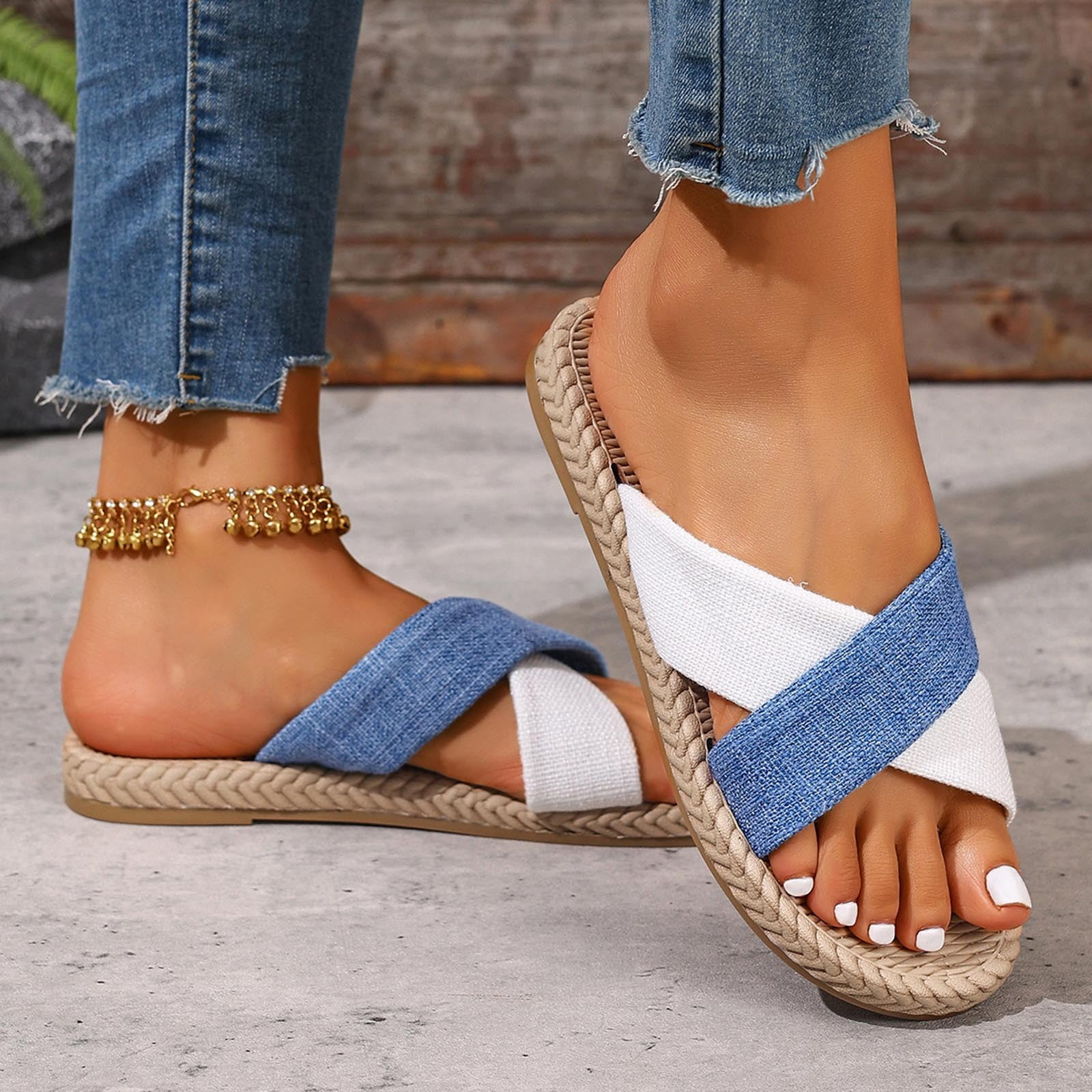 BADHUB Womens Fashion Strap Sandals Slip On Flat Beach Shoes ...