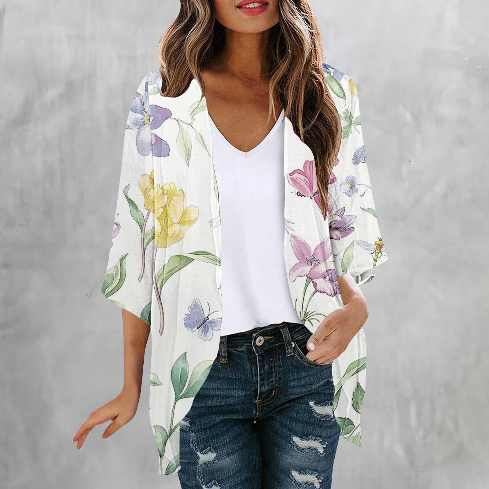 BADHUB Womens Kimono Cardigans Floral Print Vintage Summer Kimonos Tops ...
