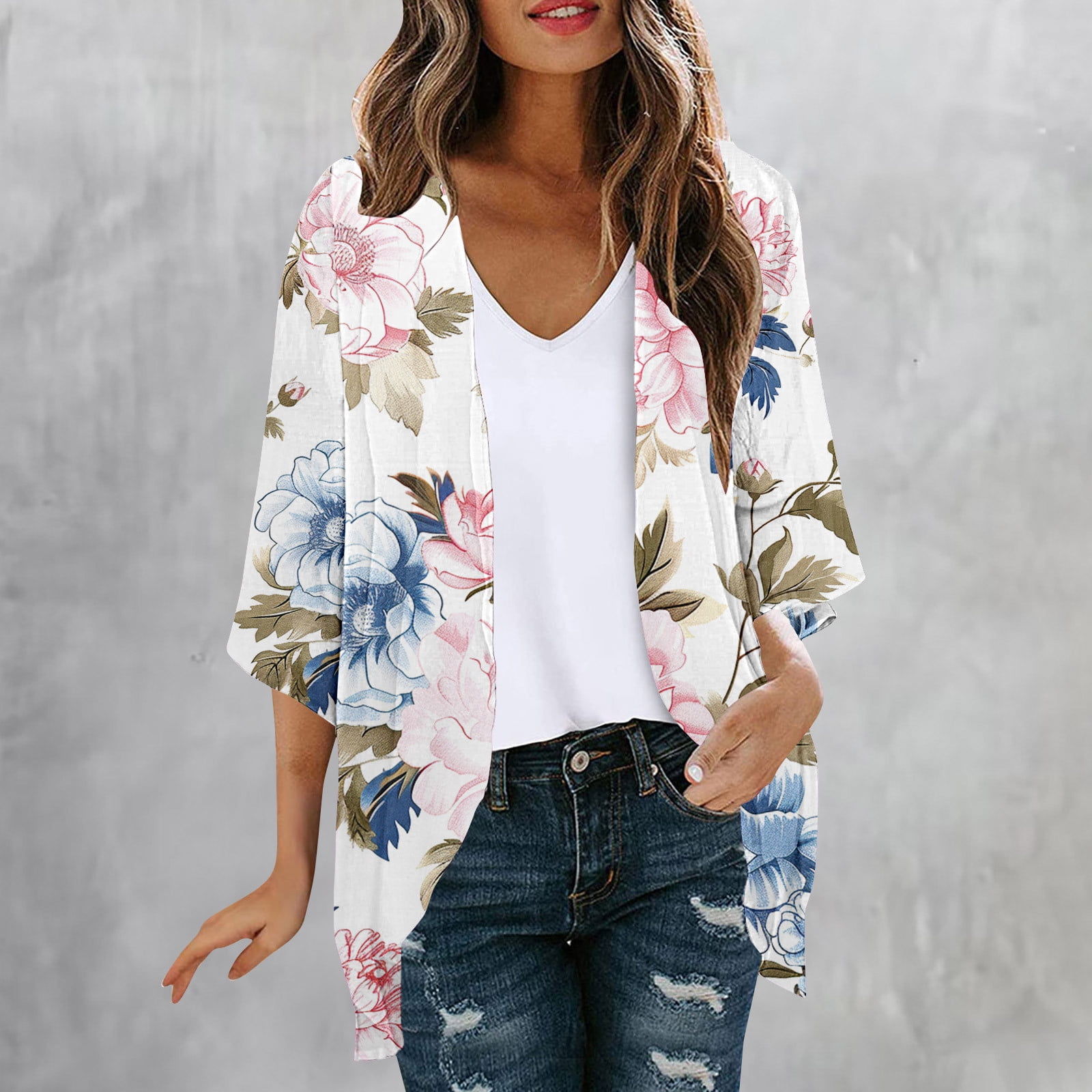 BADHUB Womens Kimono Cardigans Floral Print Vintage Summer Kimonos Tops ...