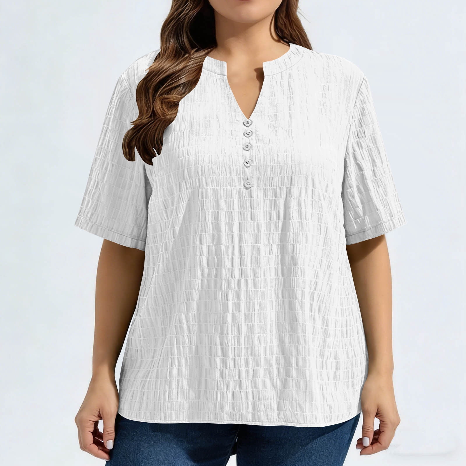 BADHUB Womens Oversize Henley Tops Short Sleeve Button Up Tunic Top ...