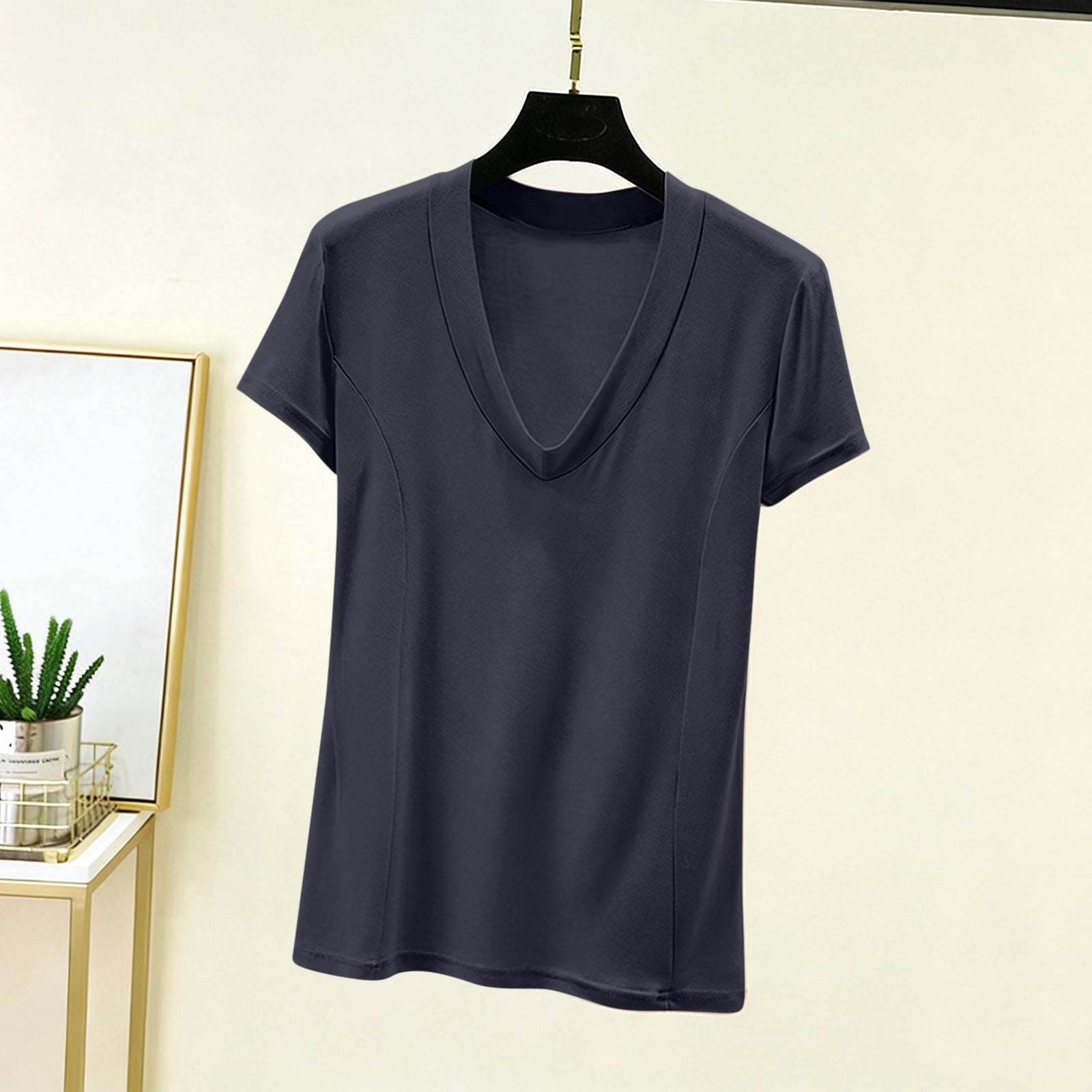 BADHUB Womens Oversize Summer Tops V Neck Summer Short Sleeve Tshirts ...