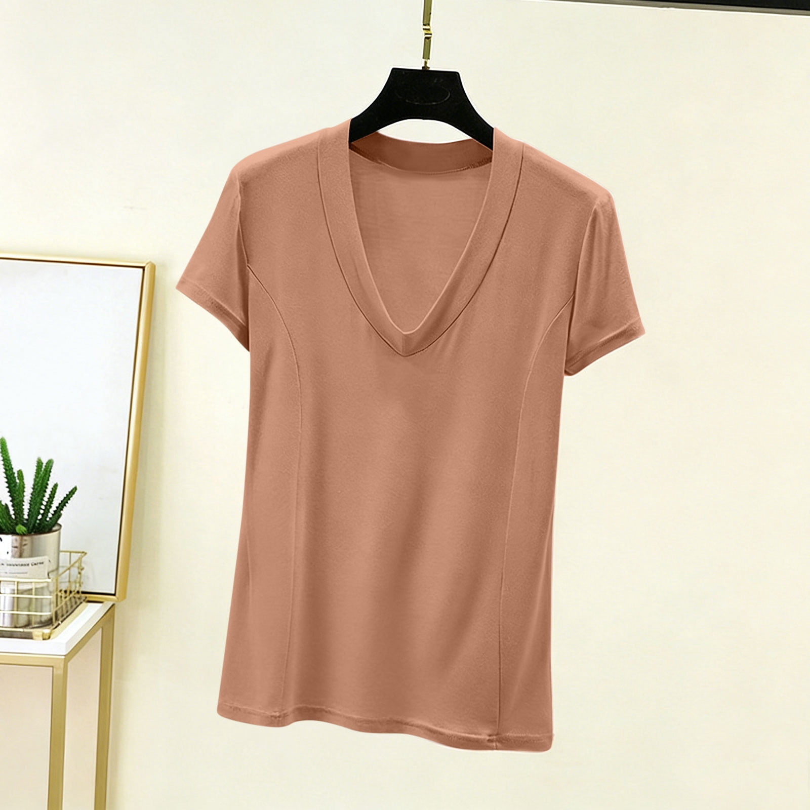 BADHUB Womens Oversize Summer Tops V Neck Summer Short Sleeve Tshirts ...