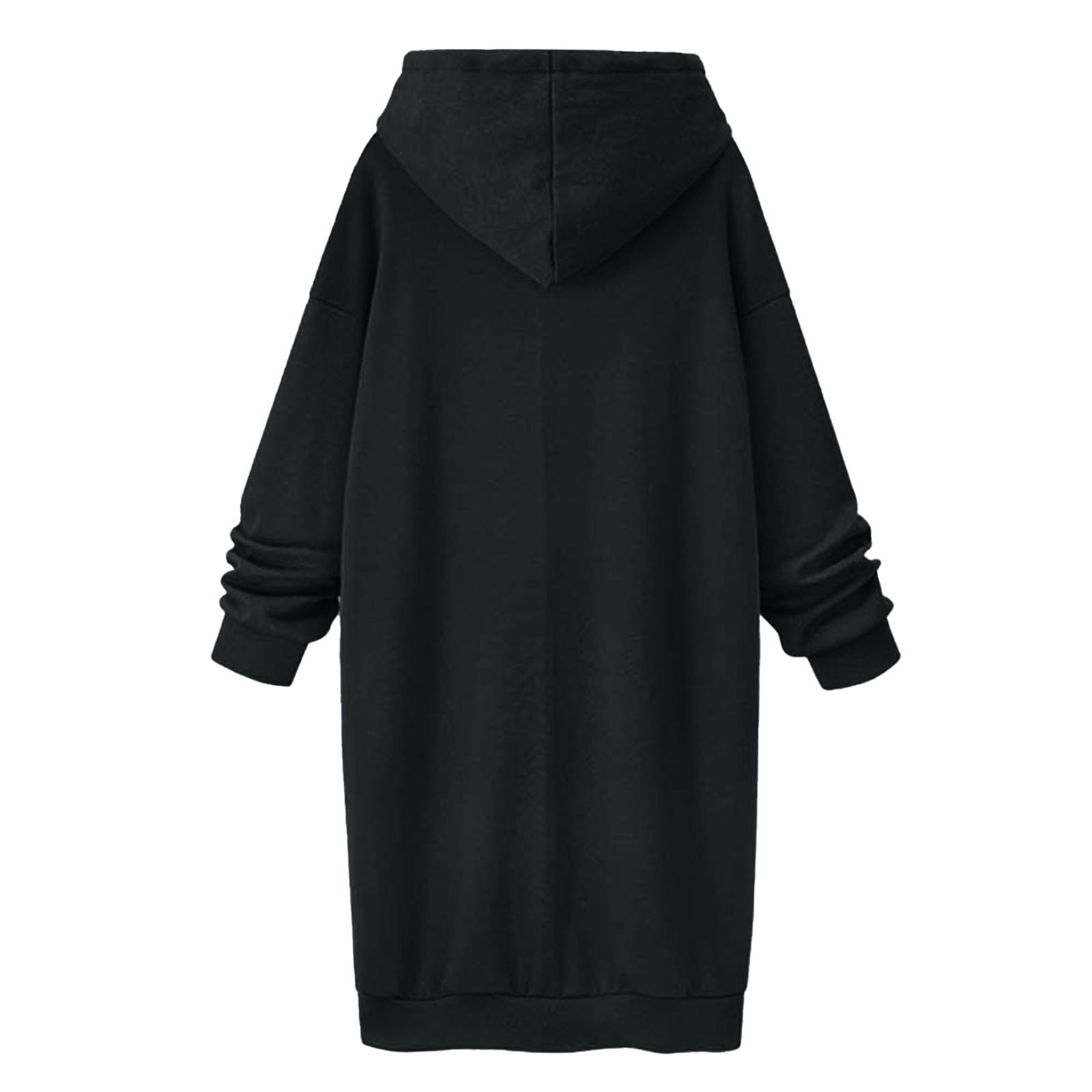 BADHUB Womens Oversized Long Sleeve Drawstring Hoodie Dress, Solid ...