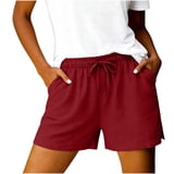 BADHUB Womens Summer Shorts Elastic Waist Drawstring Comfy Linen Shorts ...