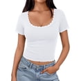 BADHUB Womens Summer Tops Lace Square Neck Short Sleeve Shirts Going ...