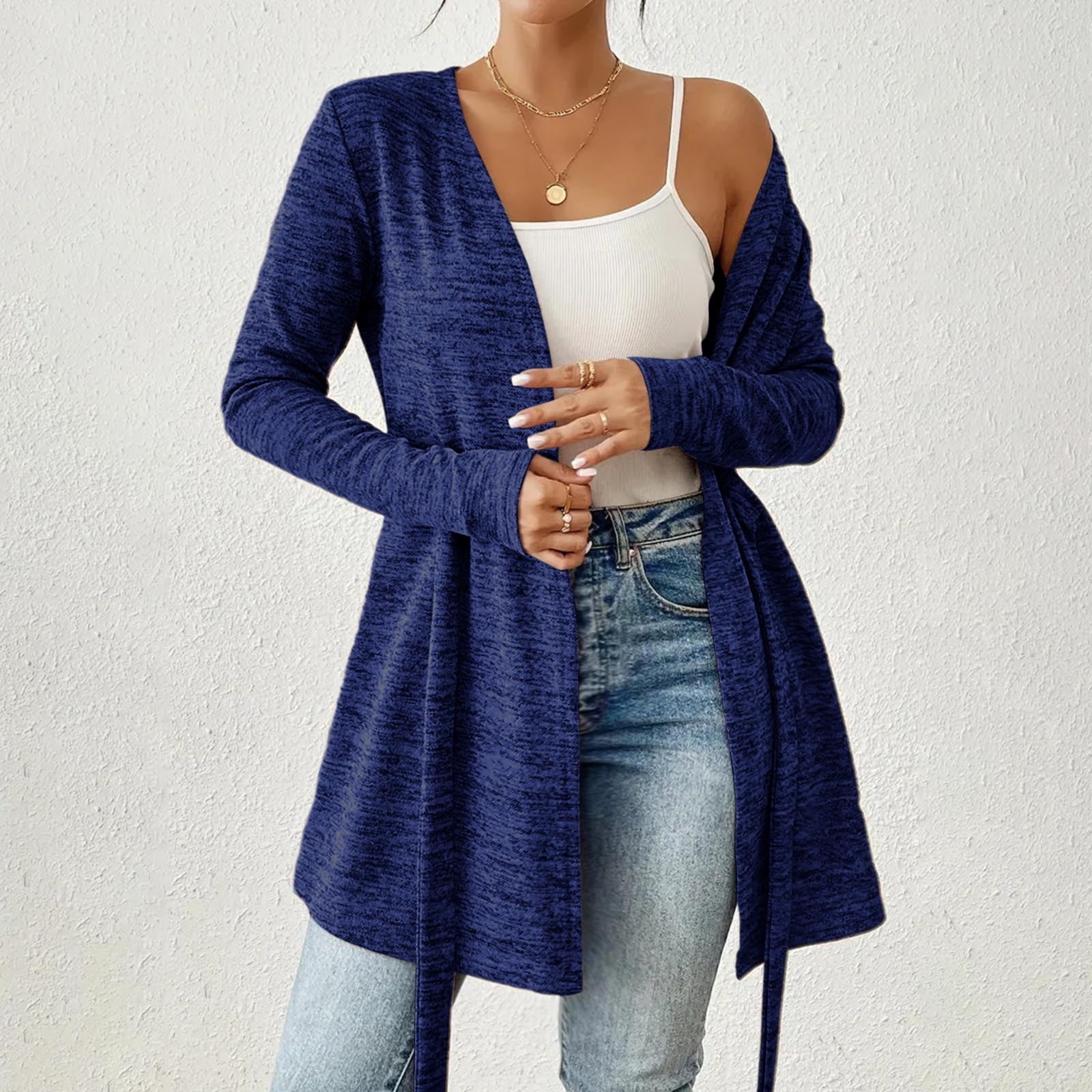 BADHUB Womens Tie Front Cardigans Lightweight Long Sleeve Open Front ...