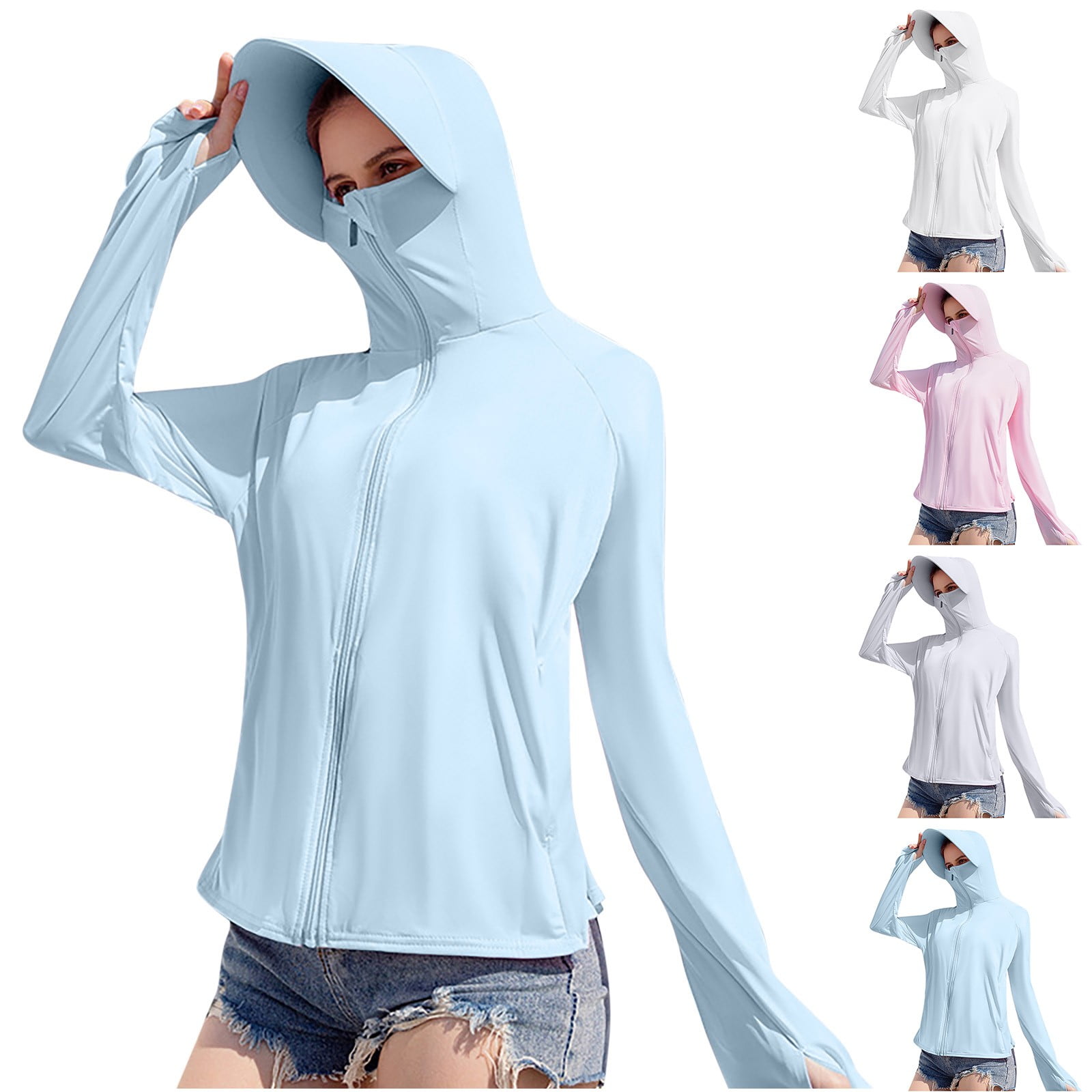 BADHUB Womens UPF 50+ Sun Protection Hoodie Jacket Lightweight with Wide Hoodie Brim Full Zip ...
