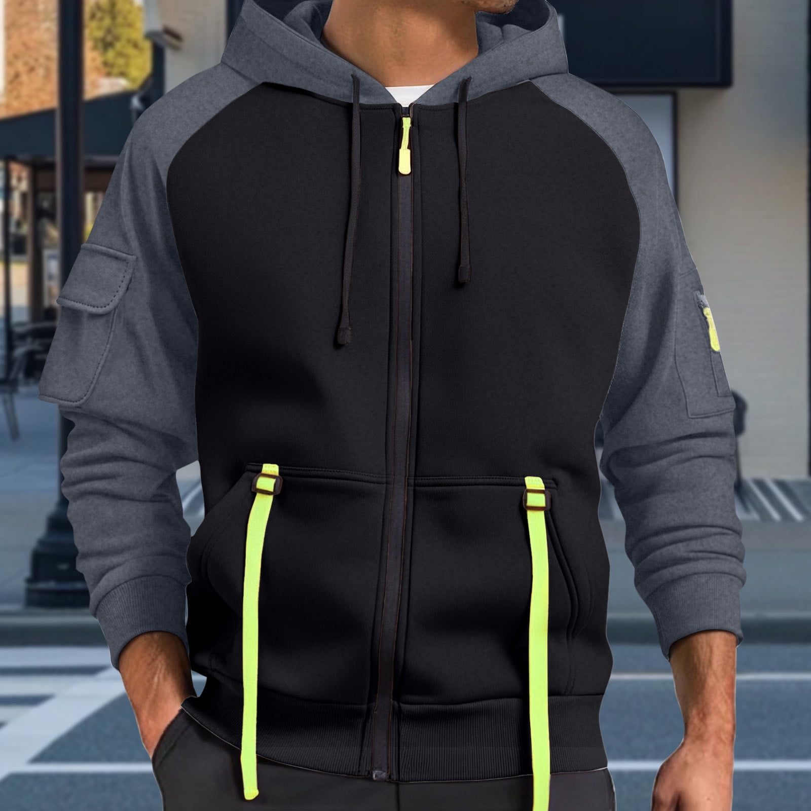 BADHUB Zipper Hoodies Jacket for Men Colorblock Raglan Long Sleeves ...