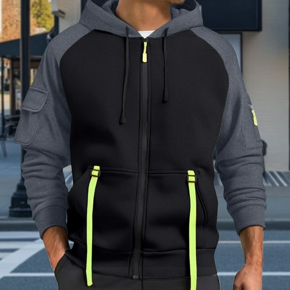 BADHUB Zipper Hoodies Jacket for Men Colorblock Raglan Long Sleeves ...