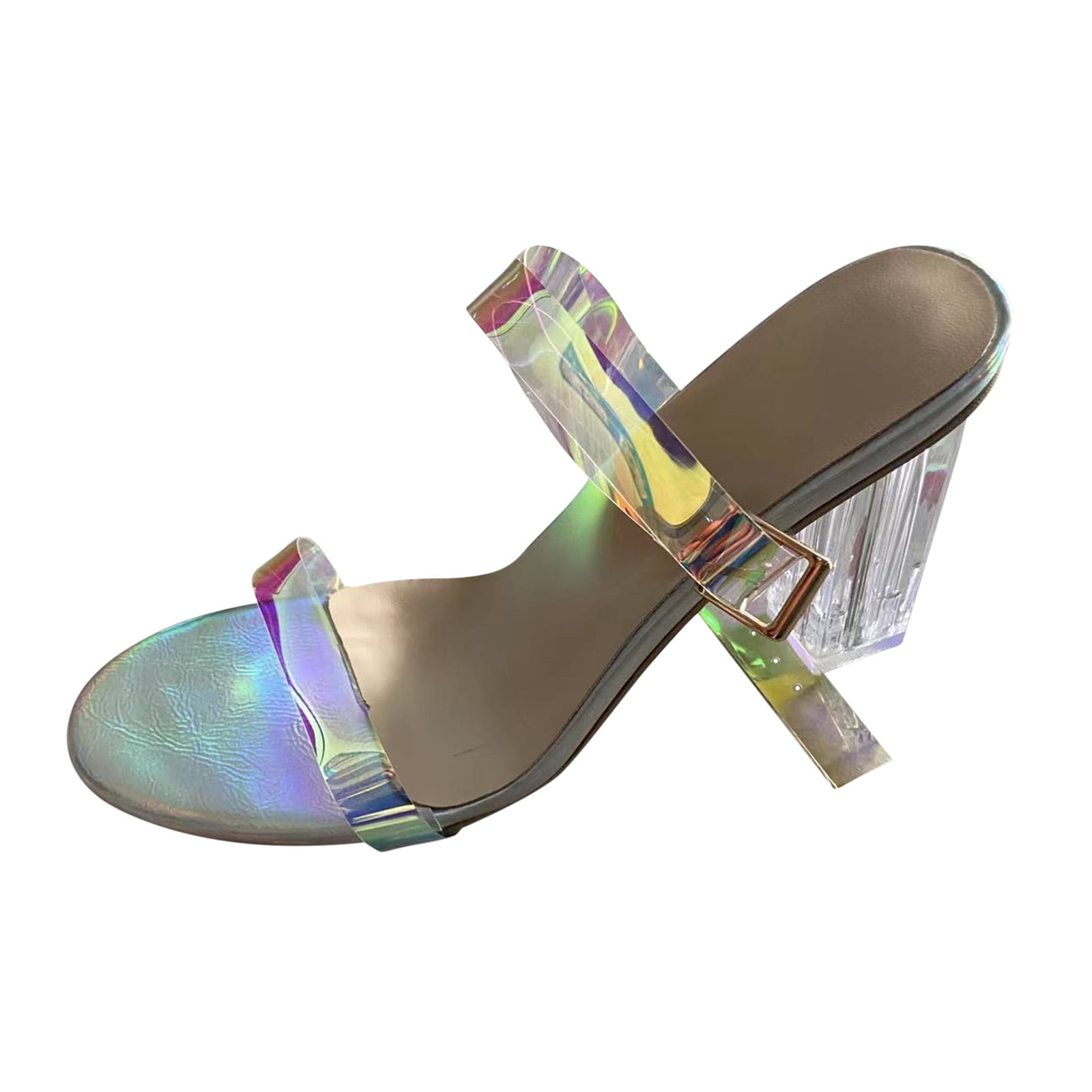 BADHUD Clear Block Sandals Chunky Heels for Women Open Toe Crystal ...