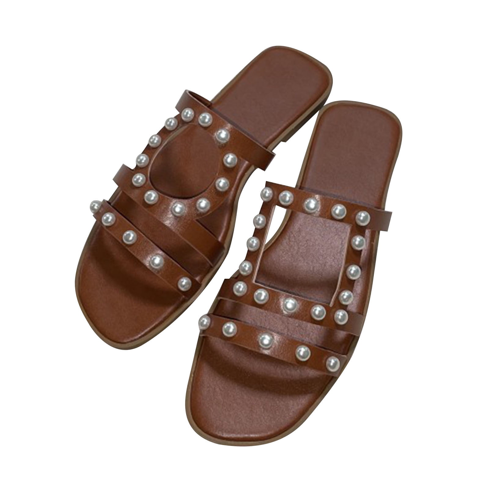 BADHUD Women's Slide Flat Sandals - Comfortable Bohemian Beaded Dressy ...