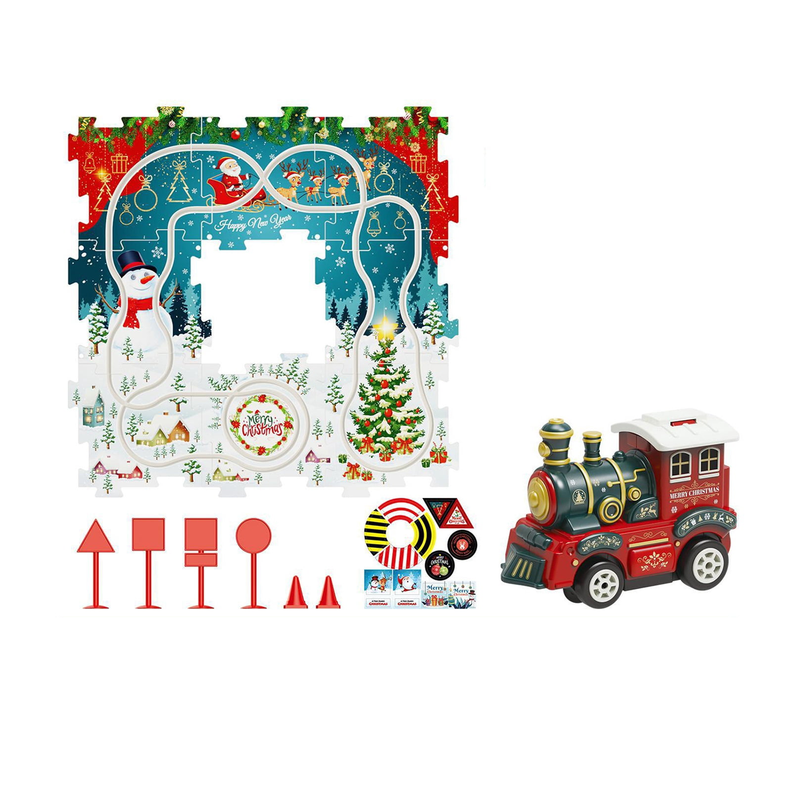 BAELLERT 1 Set Christmas Puzzle Track Train Toy with Road Signs Sticker ...