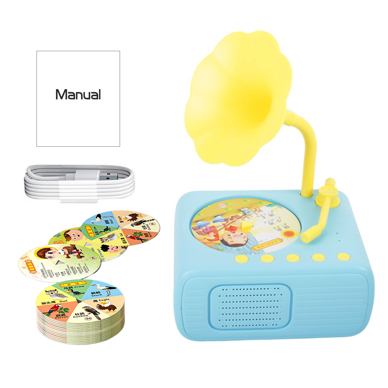BAELLERT 1 Set Kids Gramophone Toy with 96 Cards Early Education ...