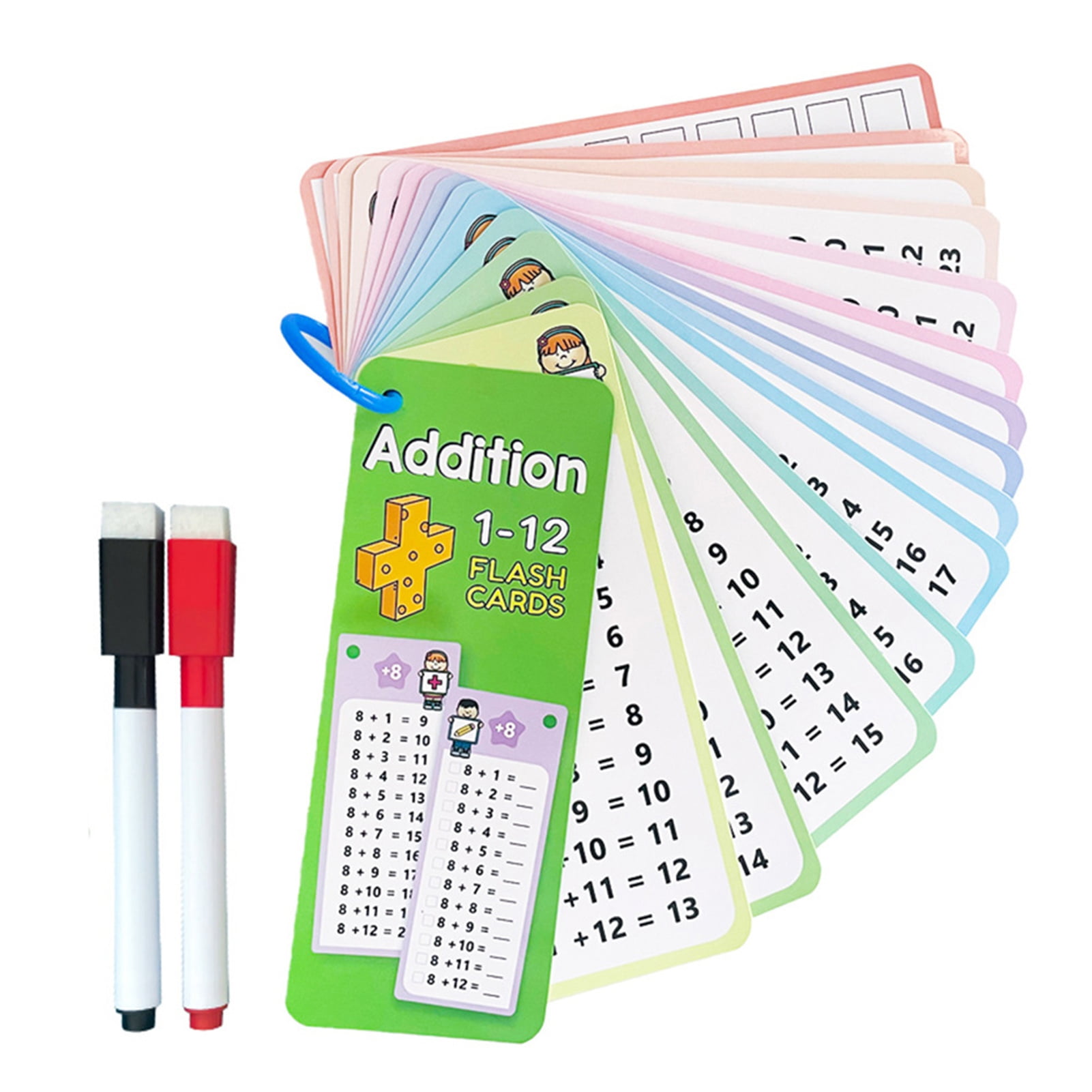 BAELLERT 1 Set Math Flash Cards with 2 Pens Addition Subtraction ...
