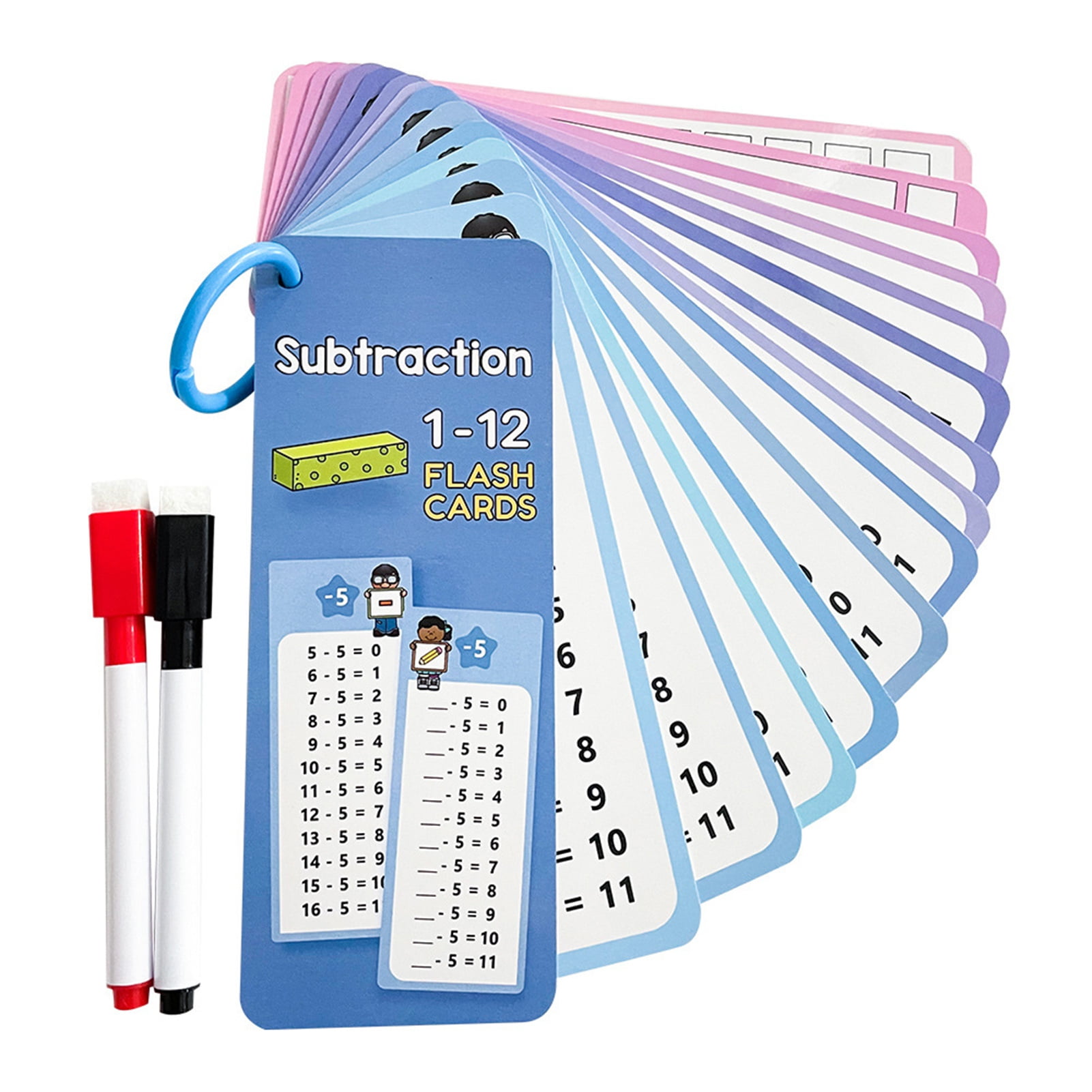 BAELLERT 1 Set Math Flash Cards with 2 Pens Addition Subtraction ...