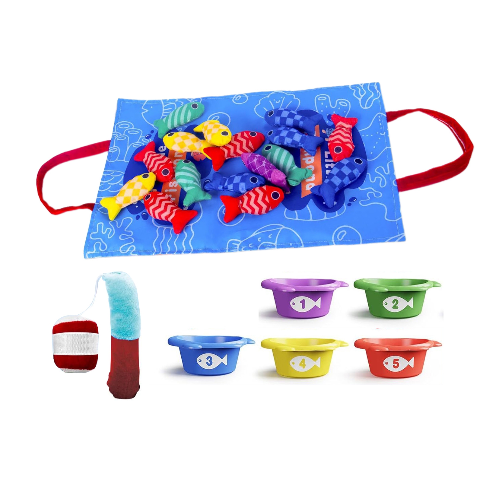 BAELLERT 1 Set Toddlers Fishing Game with Buckets Storage Mat 15 Cloth ...