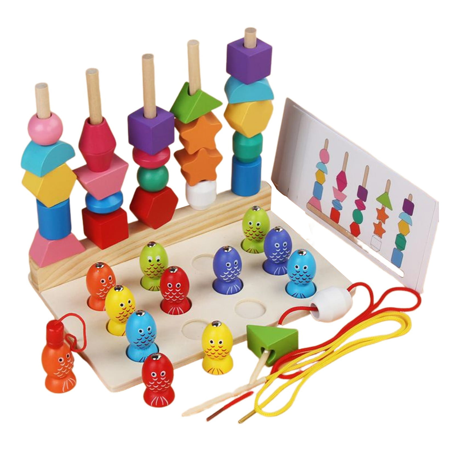 BAELLERT 1 Set Wooden Beads Sequencing Toy Kids Radish Pulling Fishing ...