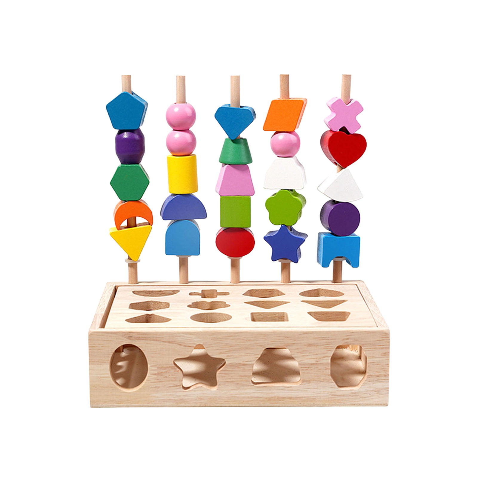 BAELLERT 1 Set Wooden Beads Sequencing Toy Kids Stacking Lacing Blocks ...