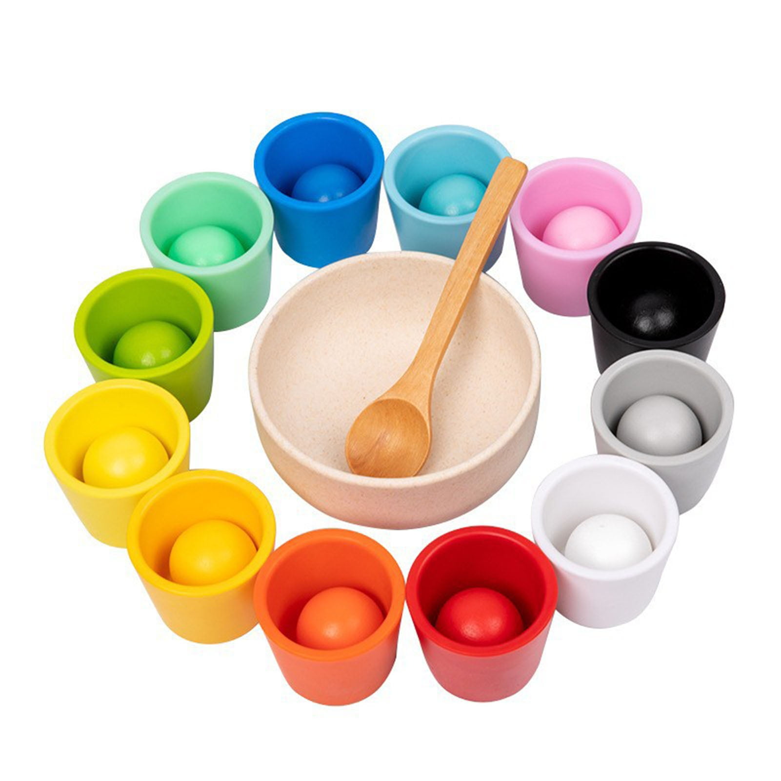 BAELLERT 1 Set Wooden Color Sorting Cup Fine Motor Skills 12 Colors Man ...