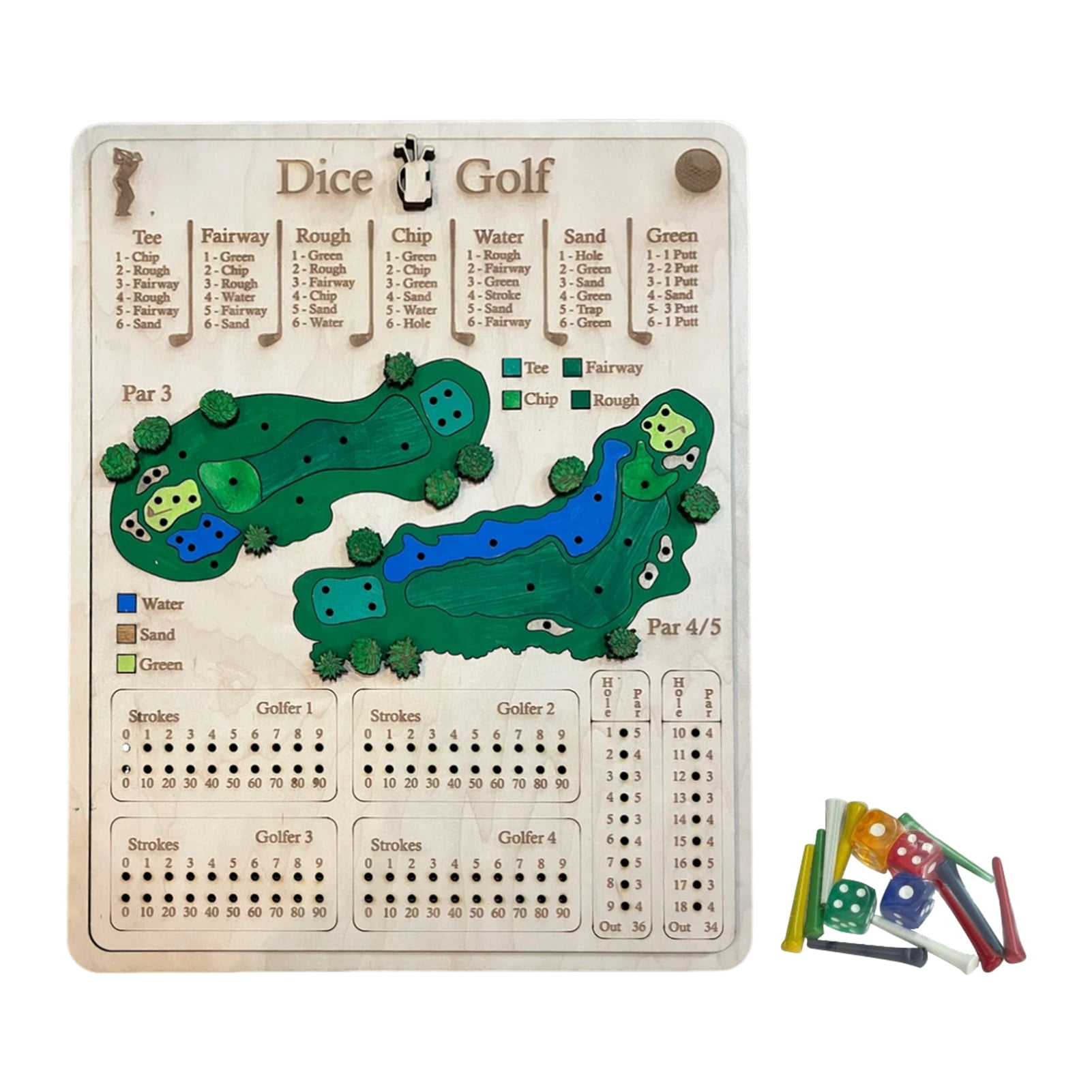 BAELLERT 1 Set Wooden Golf Dice Board Game Portable Travel Golf Score ...