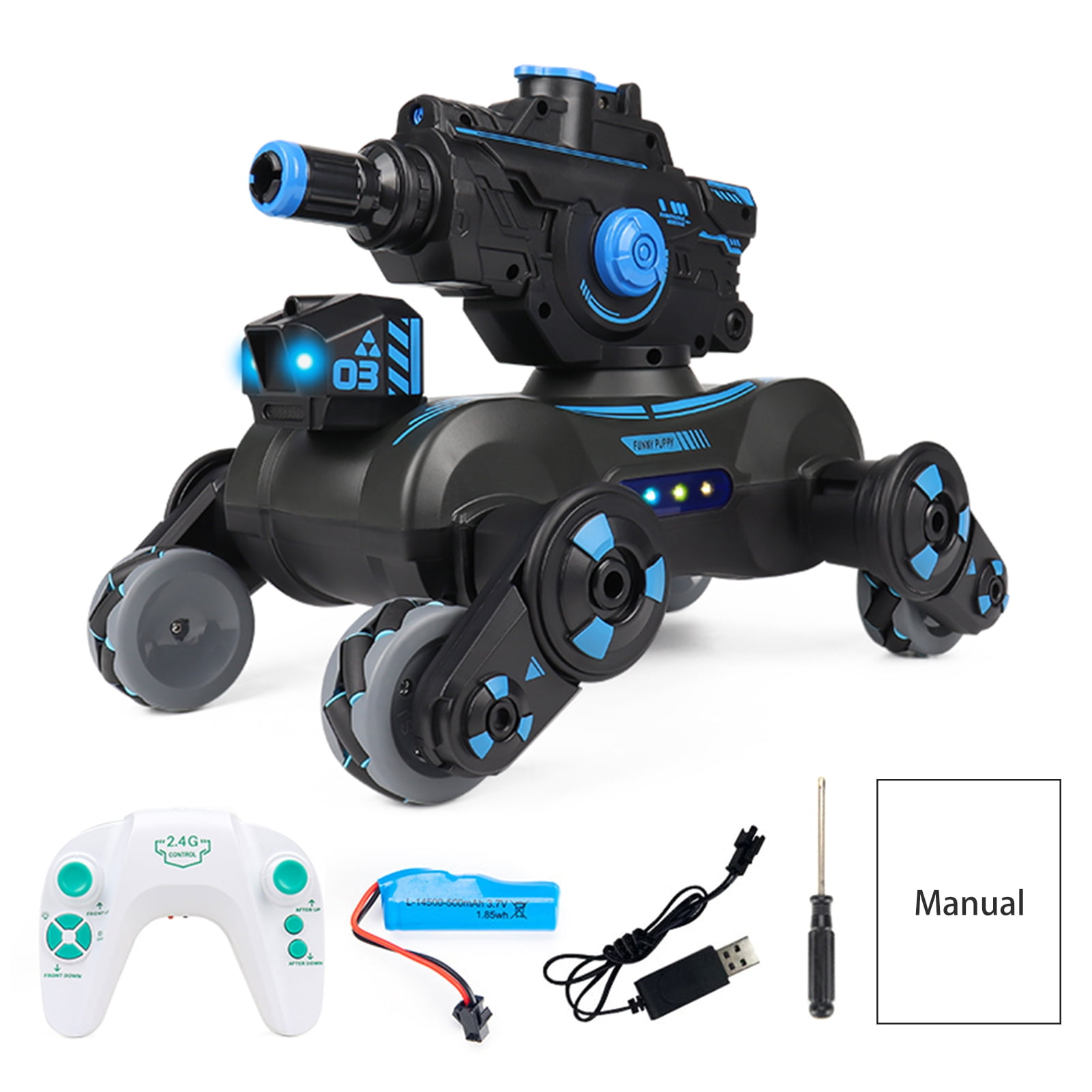 BAELLERT 2.4GHz Remote Control Robot Dog with Spray Music Light Water ...