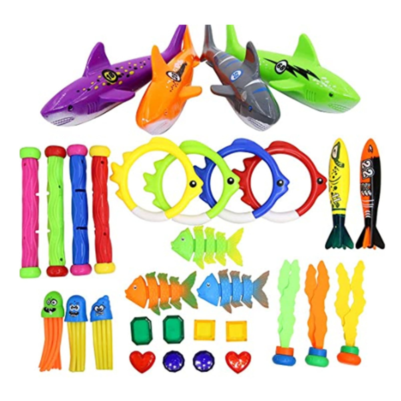 BAELLERT 27/31Pcs Kids Diving Pool Toy with Fish Seahorse Seagrass ...