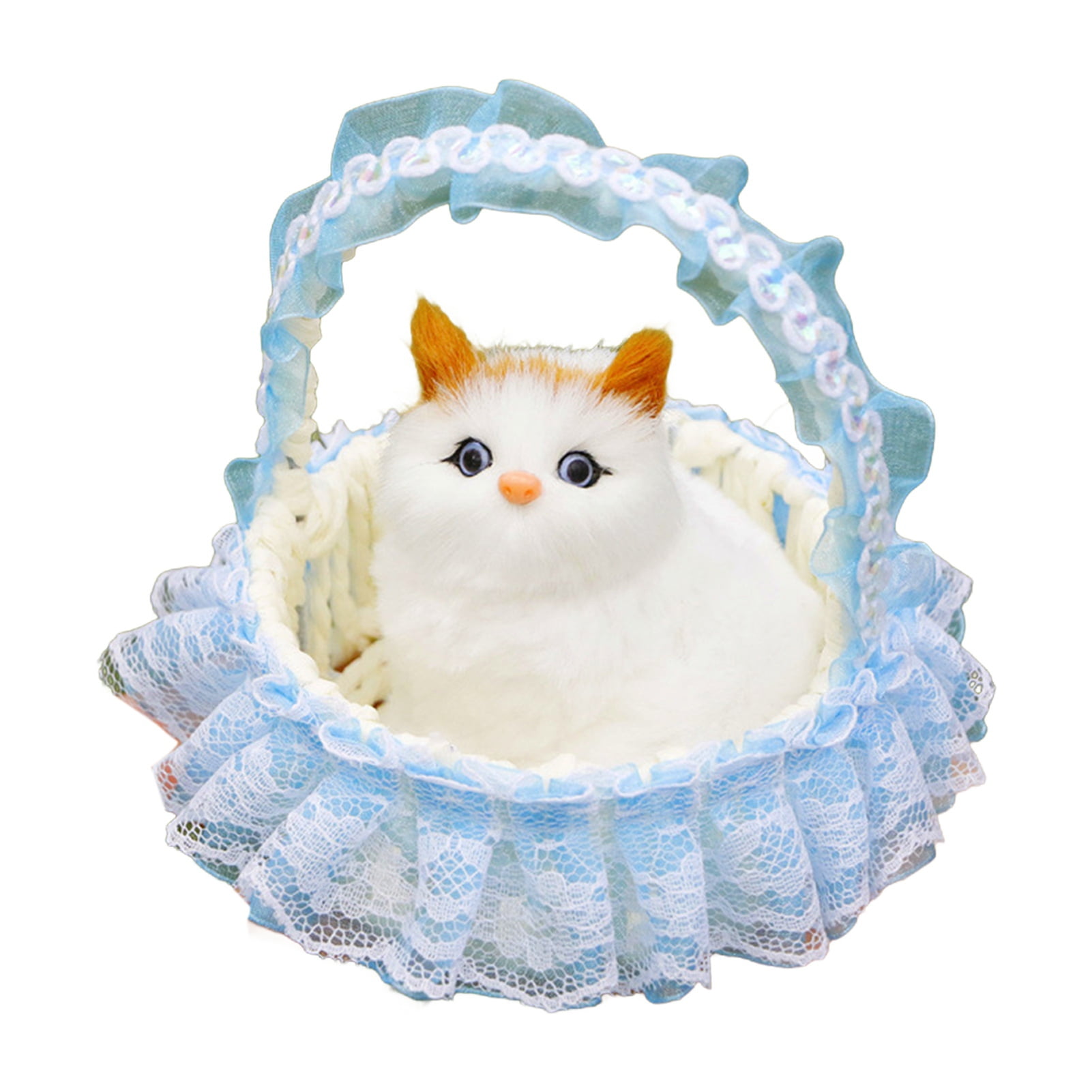 BAELLERT Cat in Flower Basket Model High Fidelity Fuzzy Kitty Shirring ...