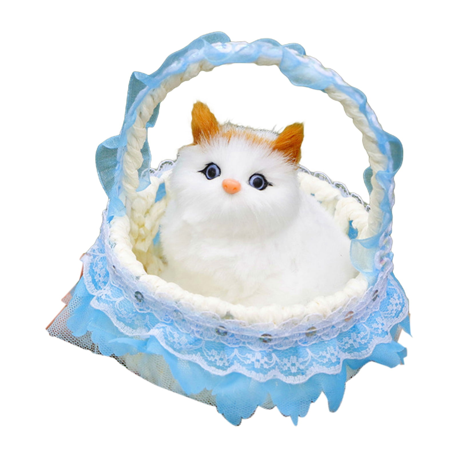 BAELLERT Cat in Flower Basket Model High Fidelity Fuzzy Kitty Shirring ...