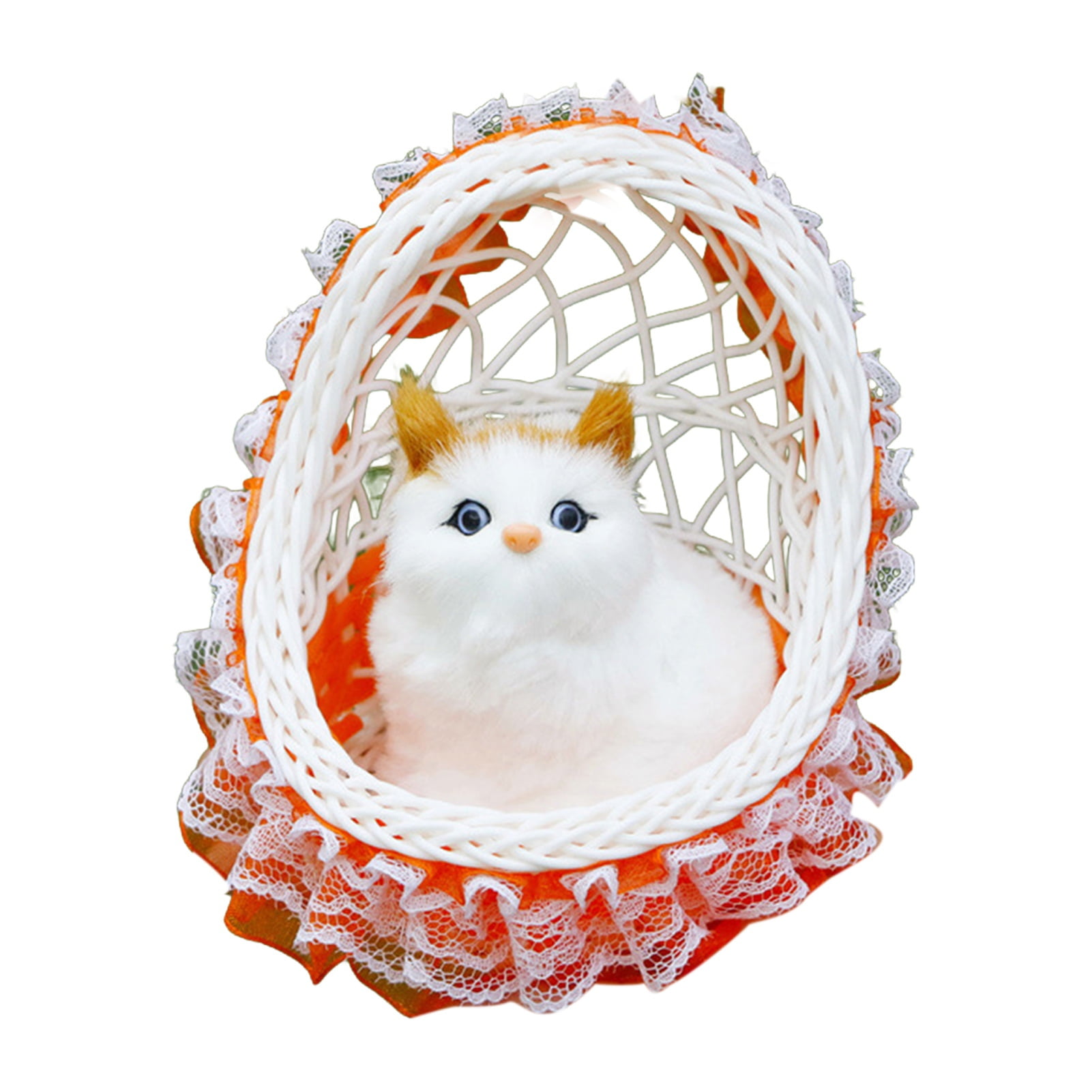 BAELLERT Cat in Flower Basket Model High Fidelity Fuzzy Kitty Shirring ...