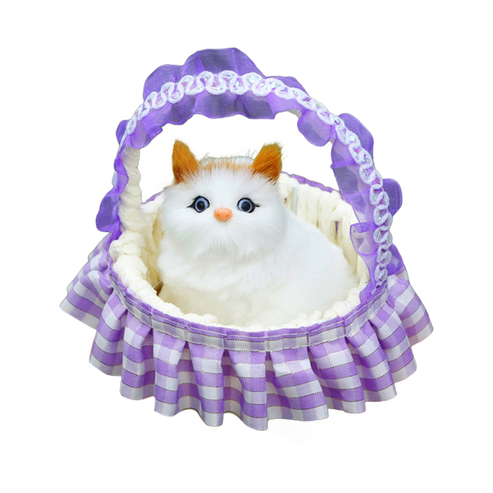 BAELLERT Cat in Flower Basket Model High Fidelity Fuzzy Kitty Shirring ...