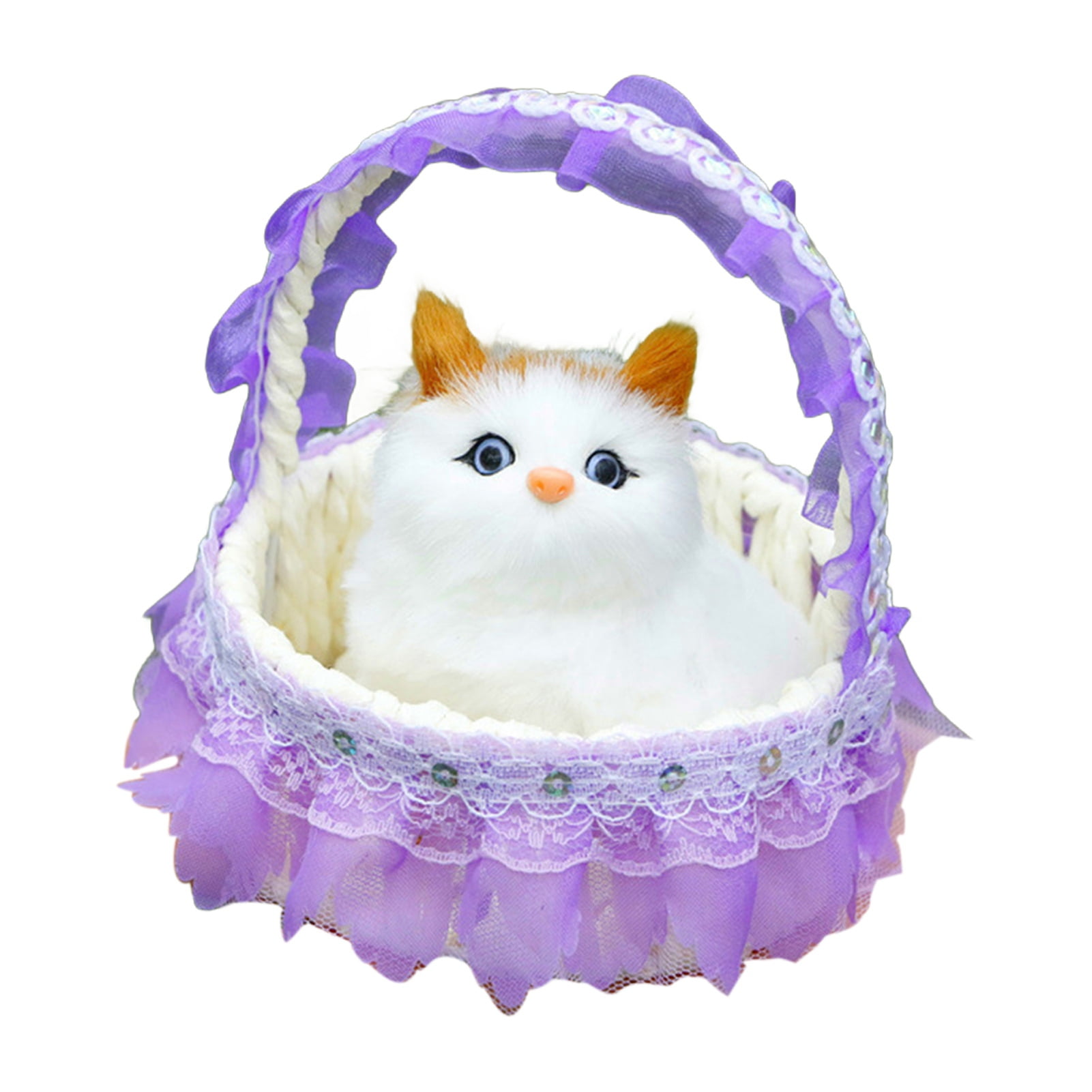 BAELLERT Cat in Flower Basket Model High Fidelity Fuzzy Kitty Shirring ...
