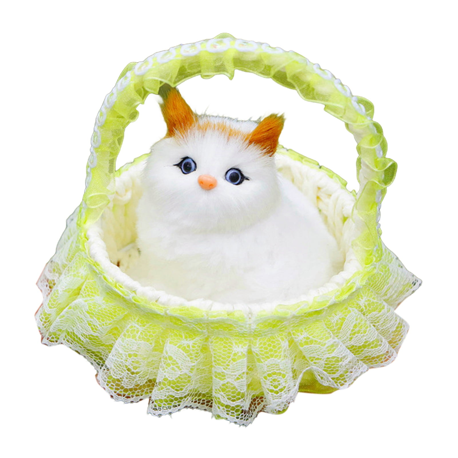 BAELLERT Cat in Flower Basket Model High Fidelity Fuzzy Kitty Shirring ...