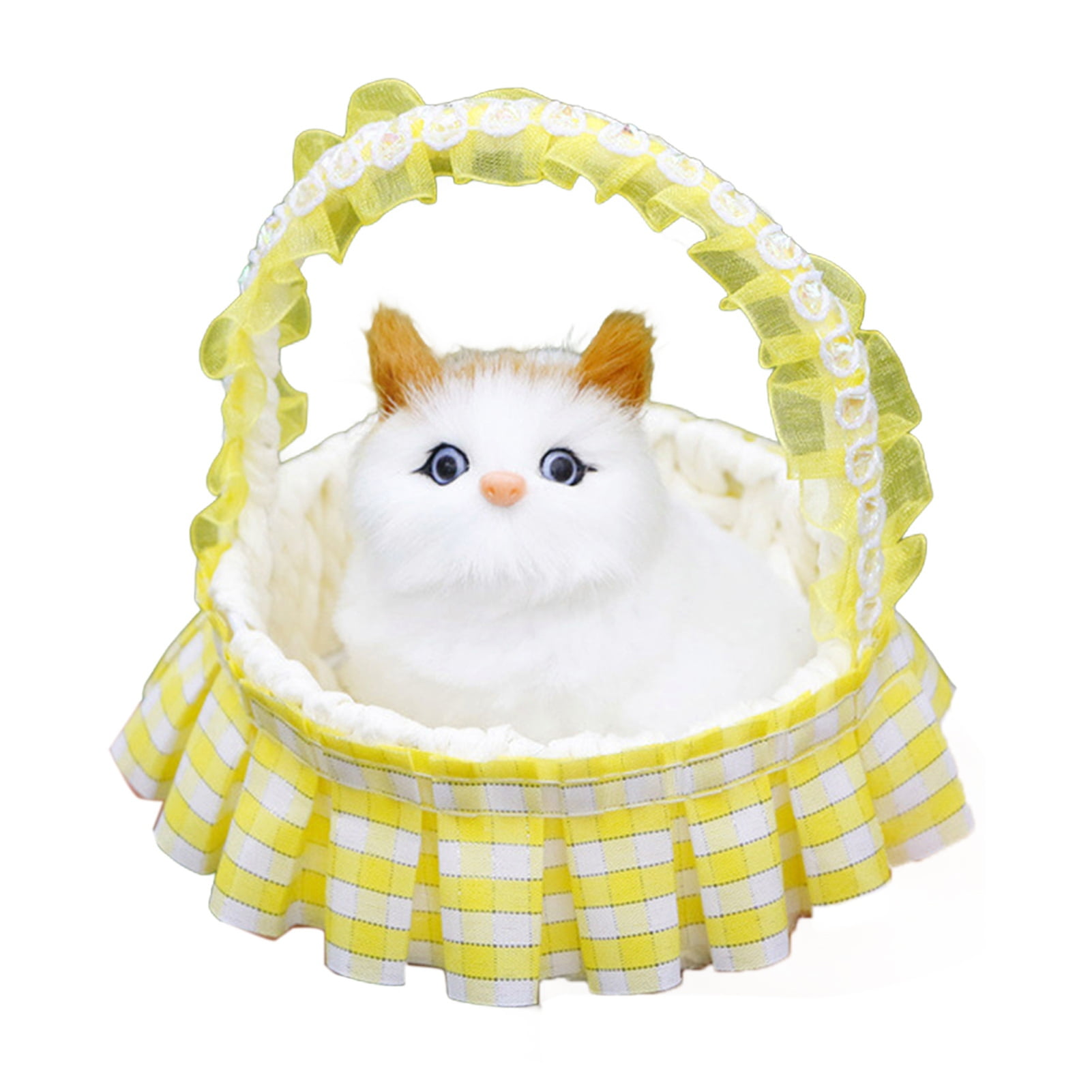 BAELLERT Cat in Flower Basket Model High Fidelity Fuzzy Kitty Shirring ...
