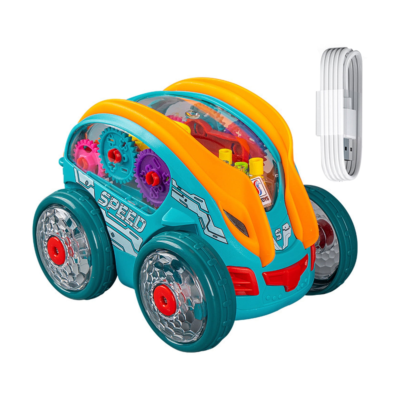 BAELLERT Electric Stunt Car Toy with LED Light Music Gear-Powered Bump ...