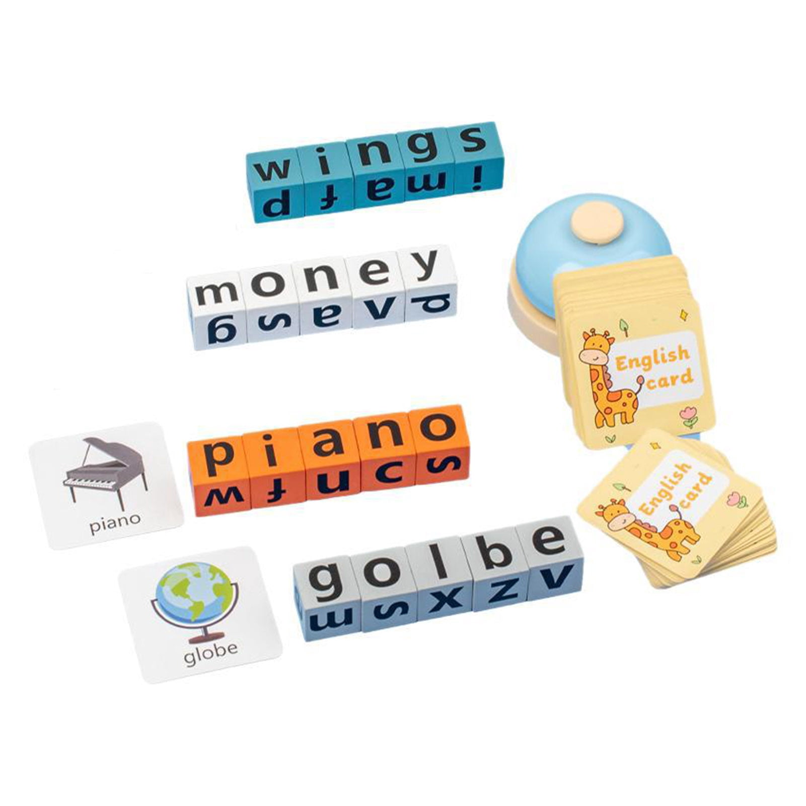 BAELLERT Kids Word Spelling Game with Flash Cards Bell Wooden ABC ...