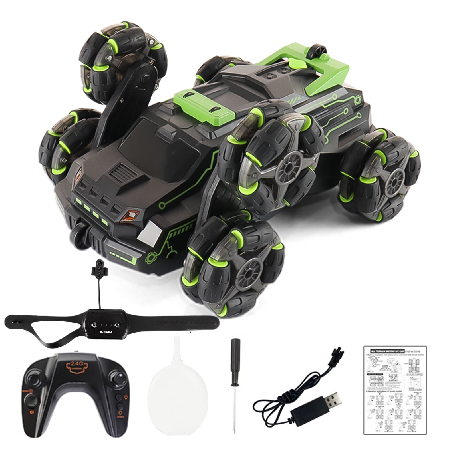 BAELLERT Remote Control Drift Stunt Car with 6 Wheels Swing Arm Spray ...