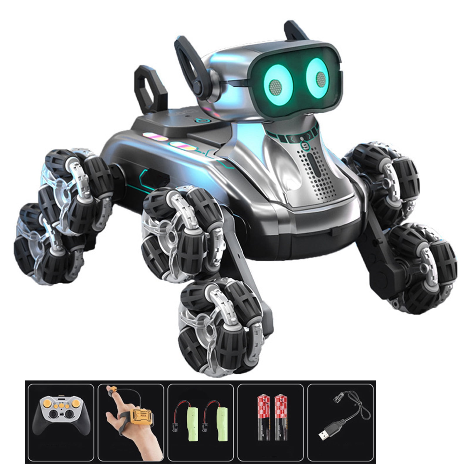 BAELLERT Remote Control Robot Dog Toy with Light Music 8 Wheels Gesture ...