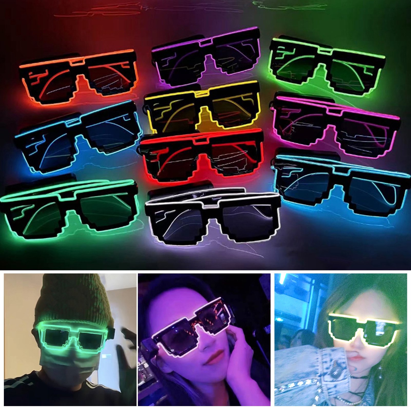 BAETEUY 1 Pair Luminous Glasses LED Light Up Sunglasses Wireless Hands ...