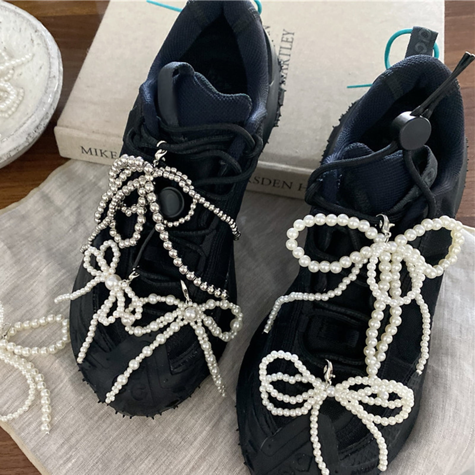 BAETEUY 1 Pair Shoe Decoration Charms - Bow Shape Faux Pearl Beaded ...