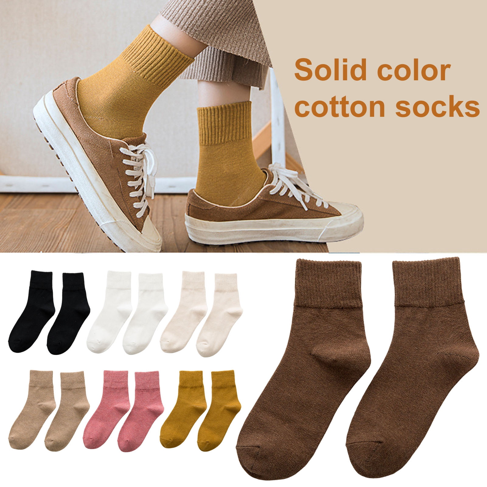 BAETEUY 1 Pair Women Socks Mid-tube Japanese Style Solid Color High ...