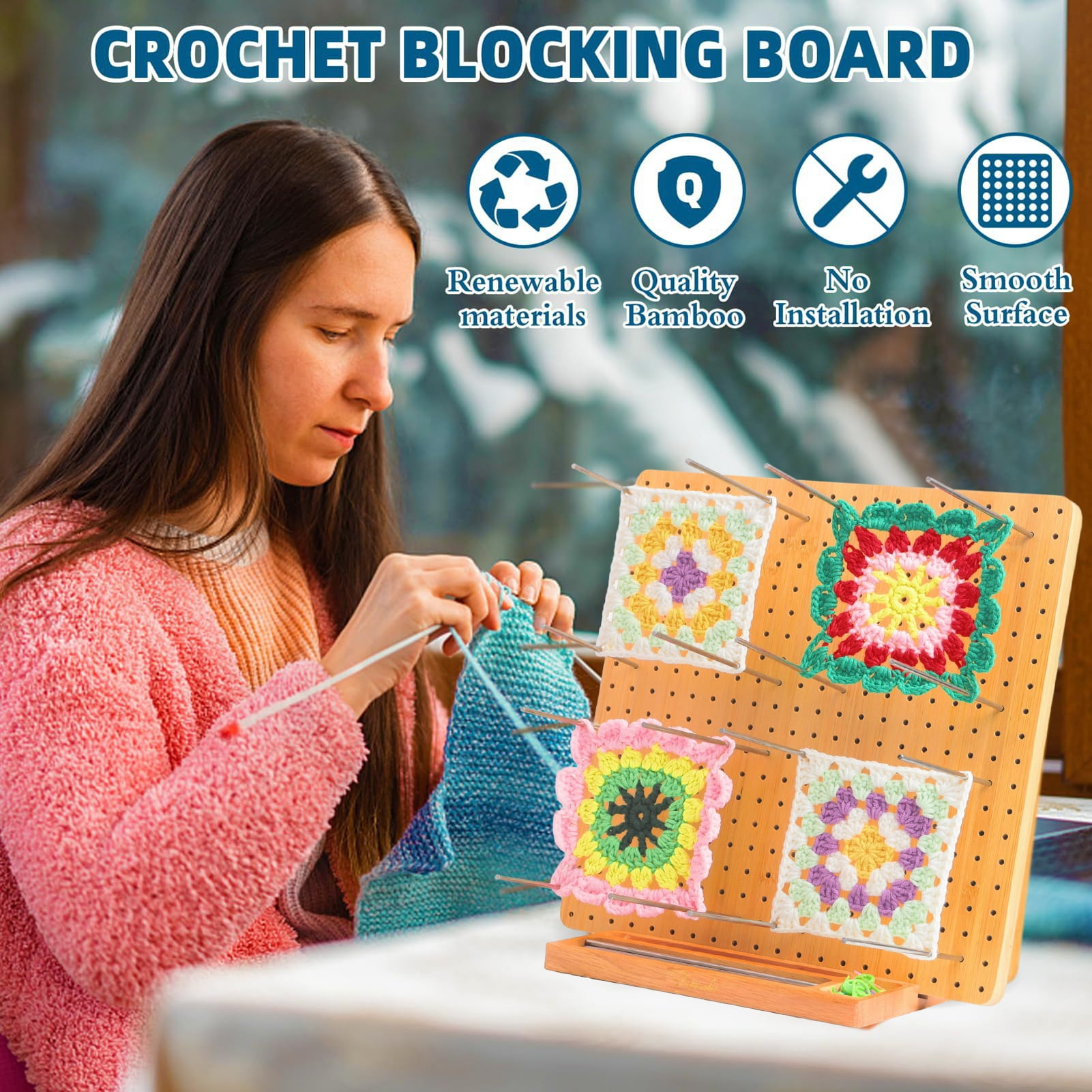 BAETEUY 1 Set Crochet Blocking Board with Base Hook Needle Rod Pins DIY ...