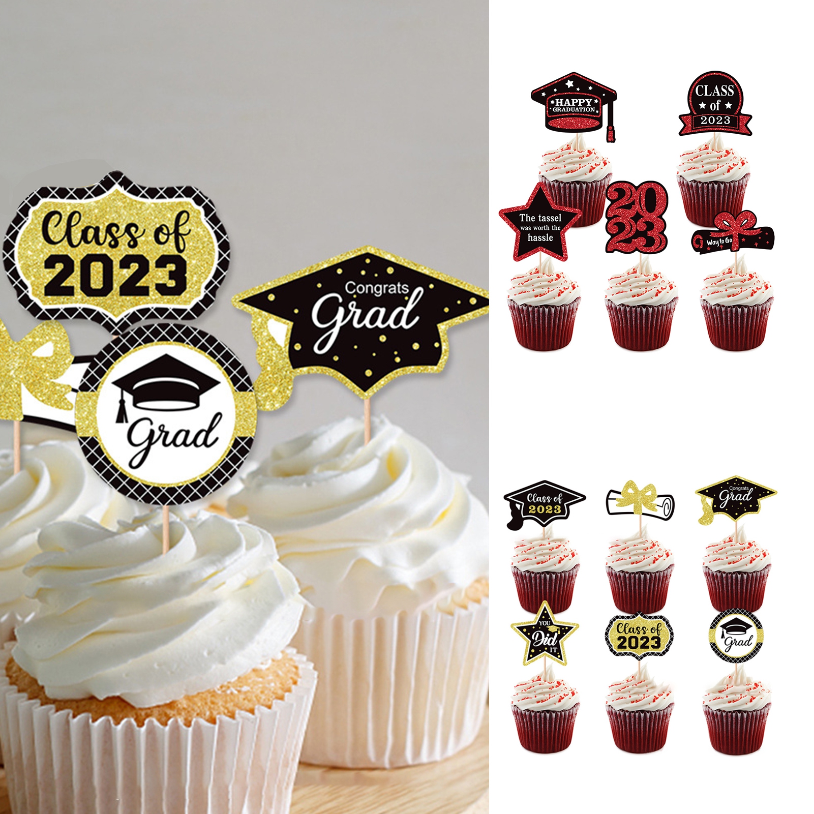 BAETEUY 1 Set Cupcake Topper Graduation Elements Hat Diploma Gown Star ...