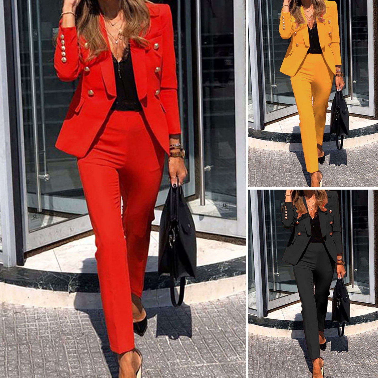 BAETEUY 2pcs Women's Formal Coat and Pants Set, Long Sleeves, Button ...