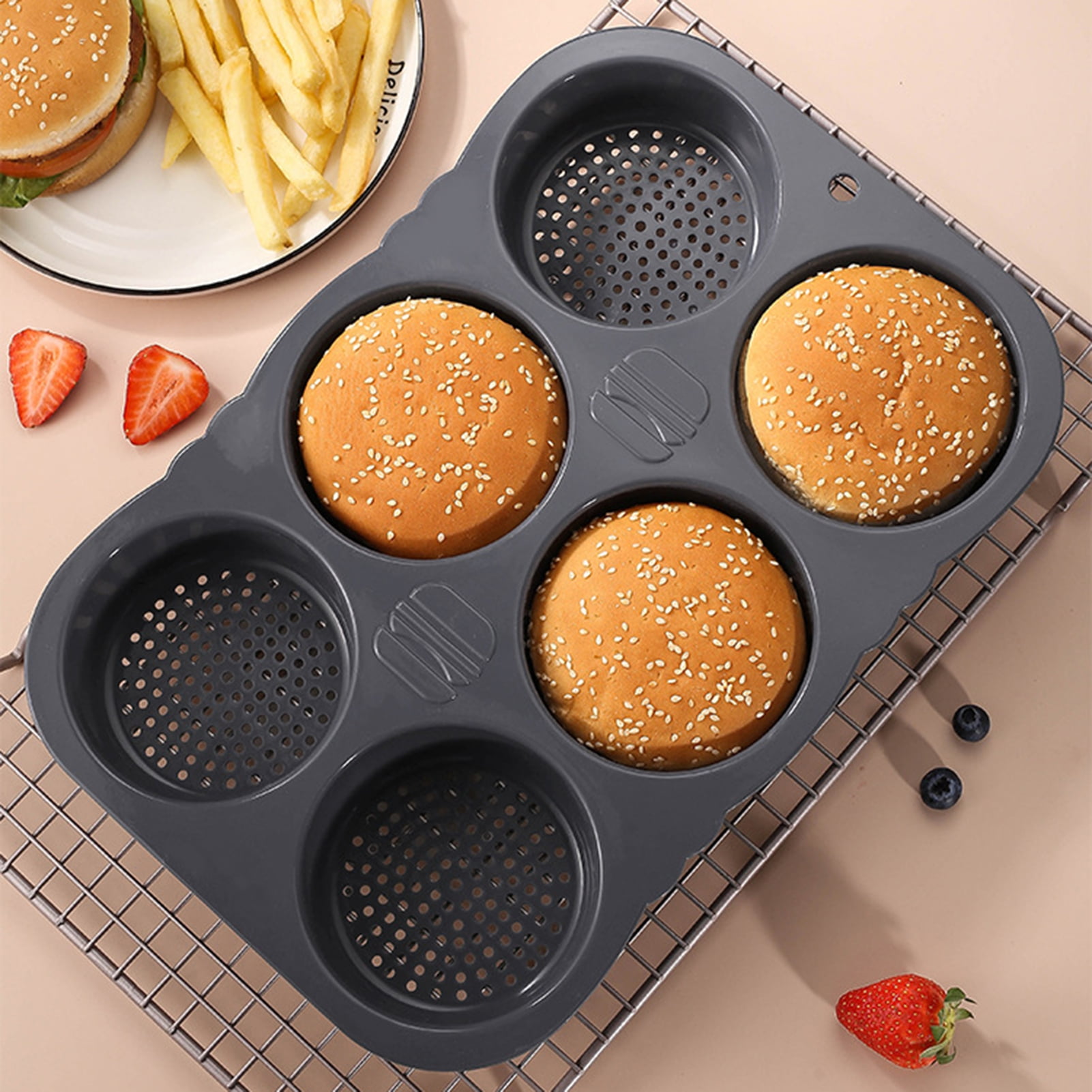 BAETEUY 6 Grids Burger Mold Food Grade Easy Release with Holes Even ...