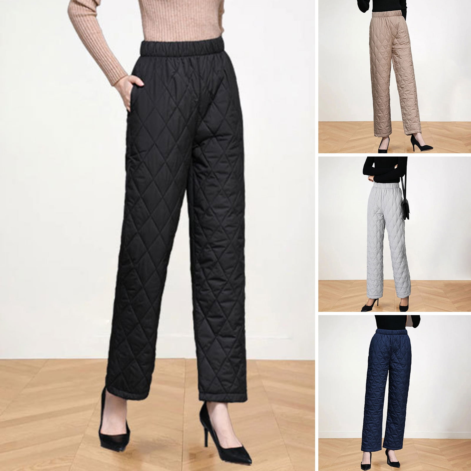 BAETEUY Autumn Winter Cotton Pants - Rhombus Quilted Straight Wide Leg ...