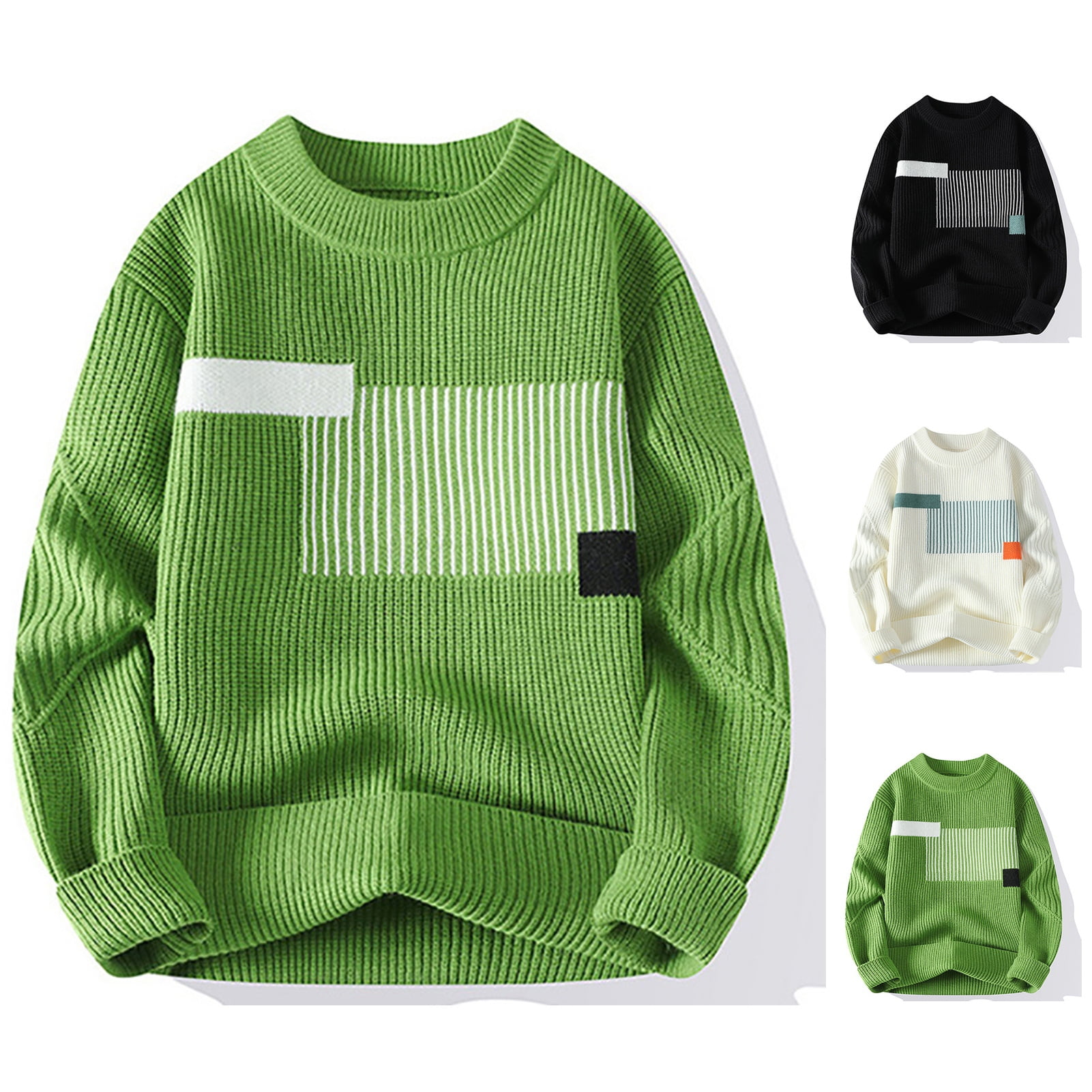 BAETEUY Autumn Winter Men Sweater Thick Loose Knitted Colorblock Round ...