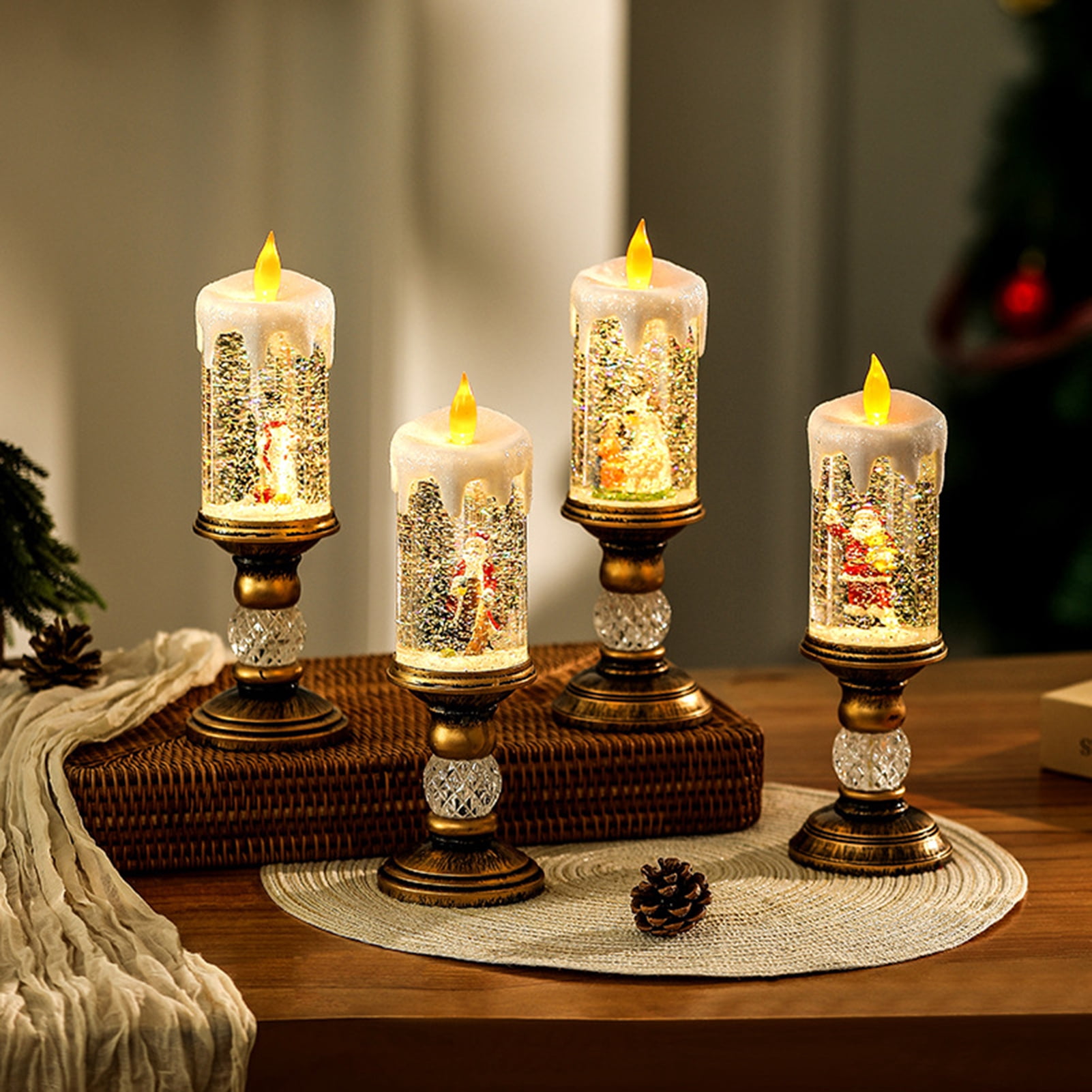 BAETEUY Christmas Candle Lights Flameless Flickering Snow Globe Fake ...